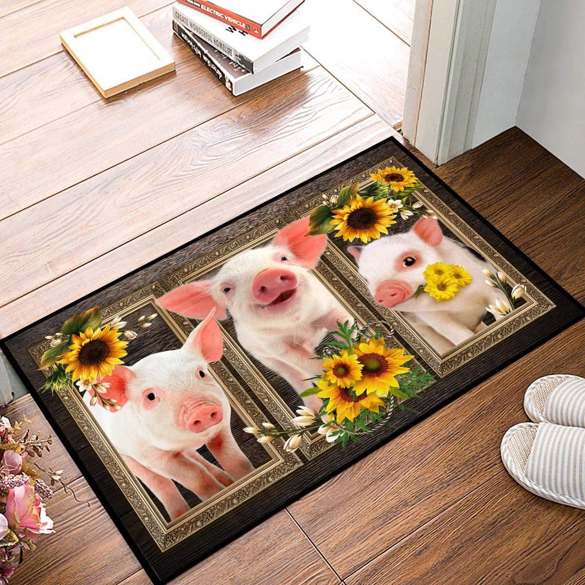 Lonkogqi Welcome Door Mats Pig Lovely Sunflowers Indoor Doormat Warm ...