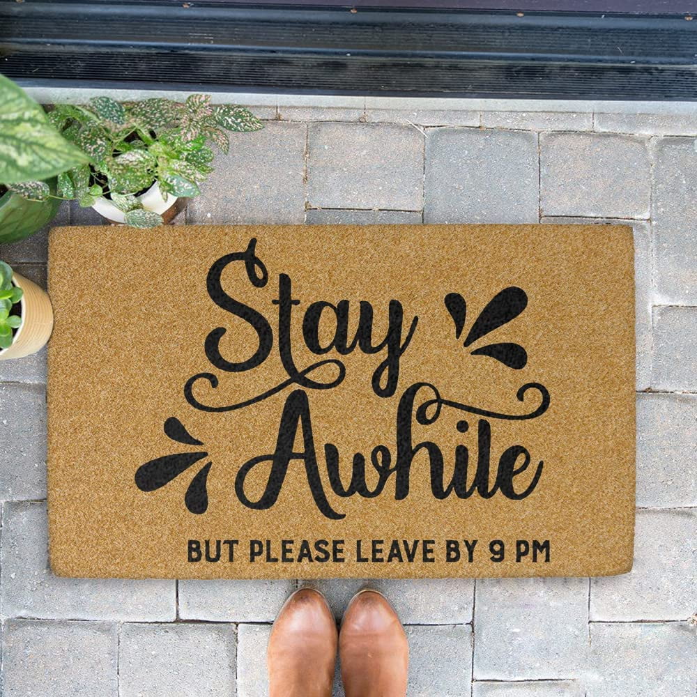 Lonkogqi Welcome Door Mats Stay Awhile But Please Leave By Pm Funny ...