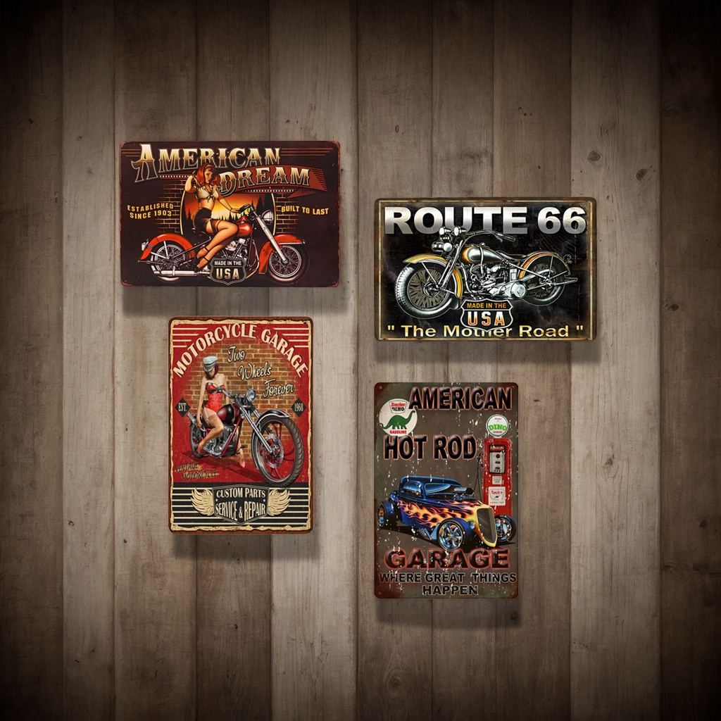 Lonmuju Vintage Route 66 Metal Tin Sign - Retro Pin Up Girl Wall Art ...