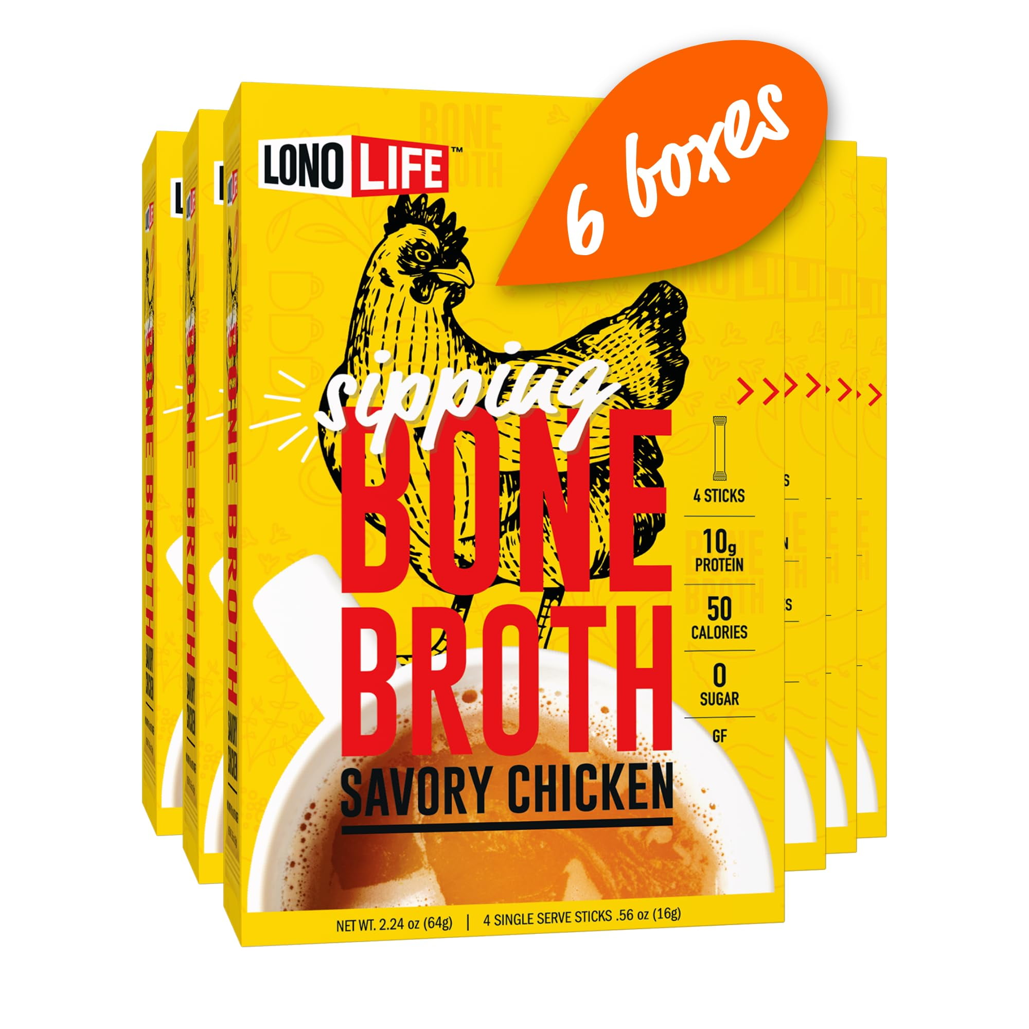 LonoLife Chicken Bone Broth Powder, 24 Stick Packs, 10g Protein ...