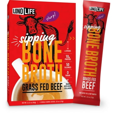 Lonolife, Sipping, Bone Broth, Grass Fed Beef , 4 Stick Packs, .53 oz ...