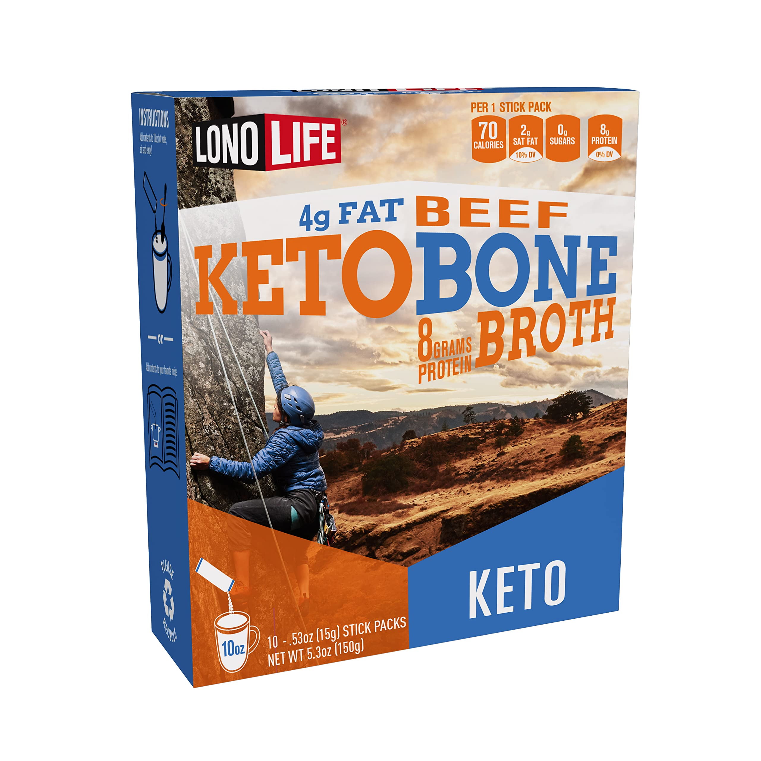 LonoLife Keto Beef Bone Broth Powder Mix | Grass-Fed, 10g Protein ...