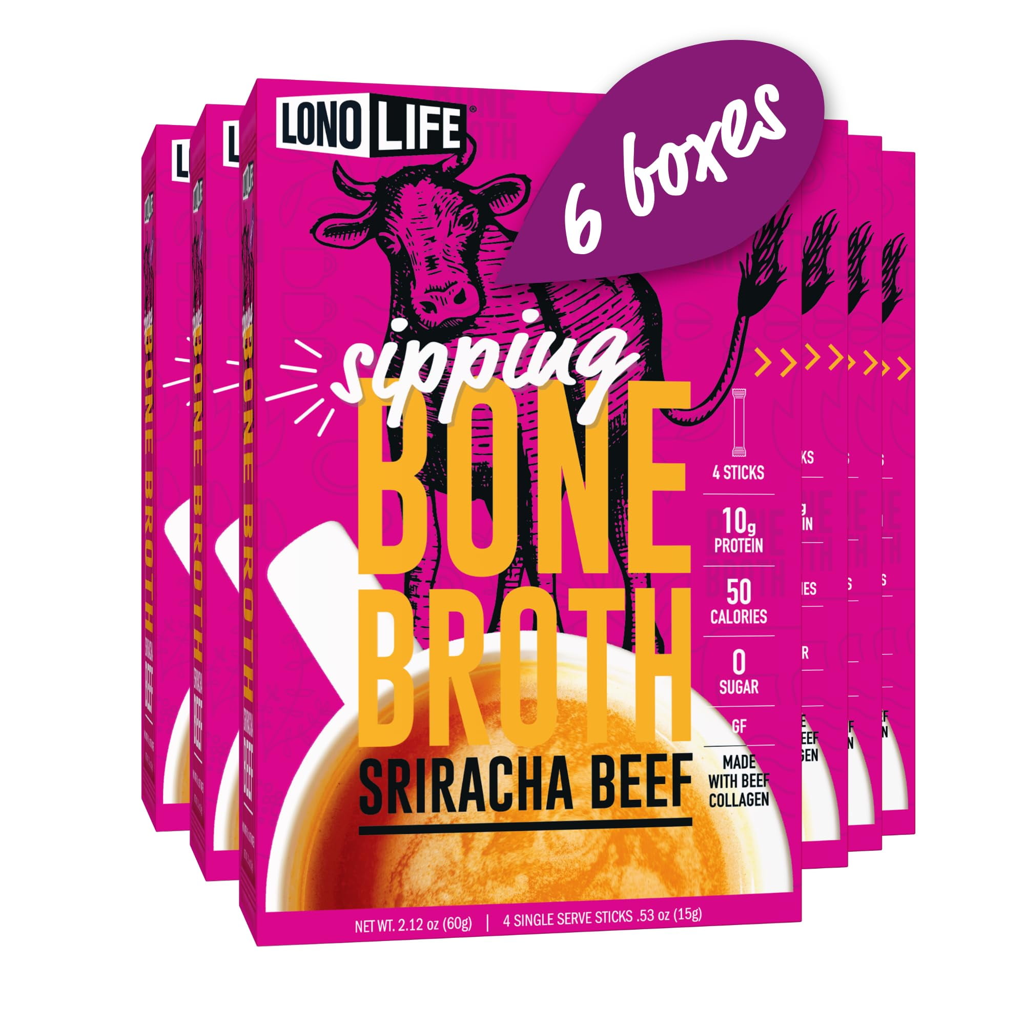 LonoLife Sriracha Beef Bone Broth Powder Mix | Grass-Fed, 10g Protein ...