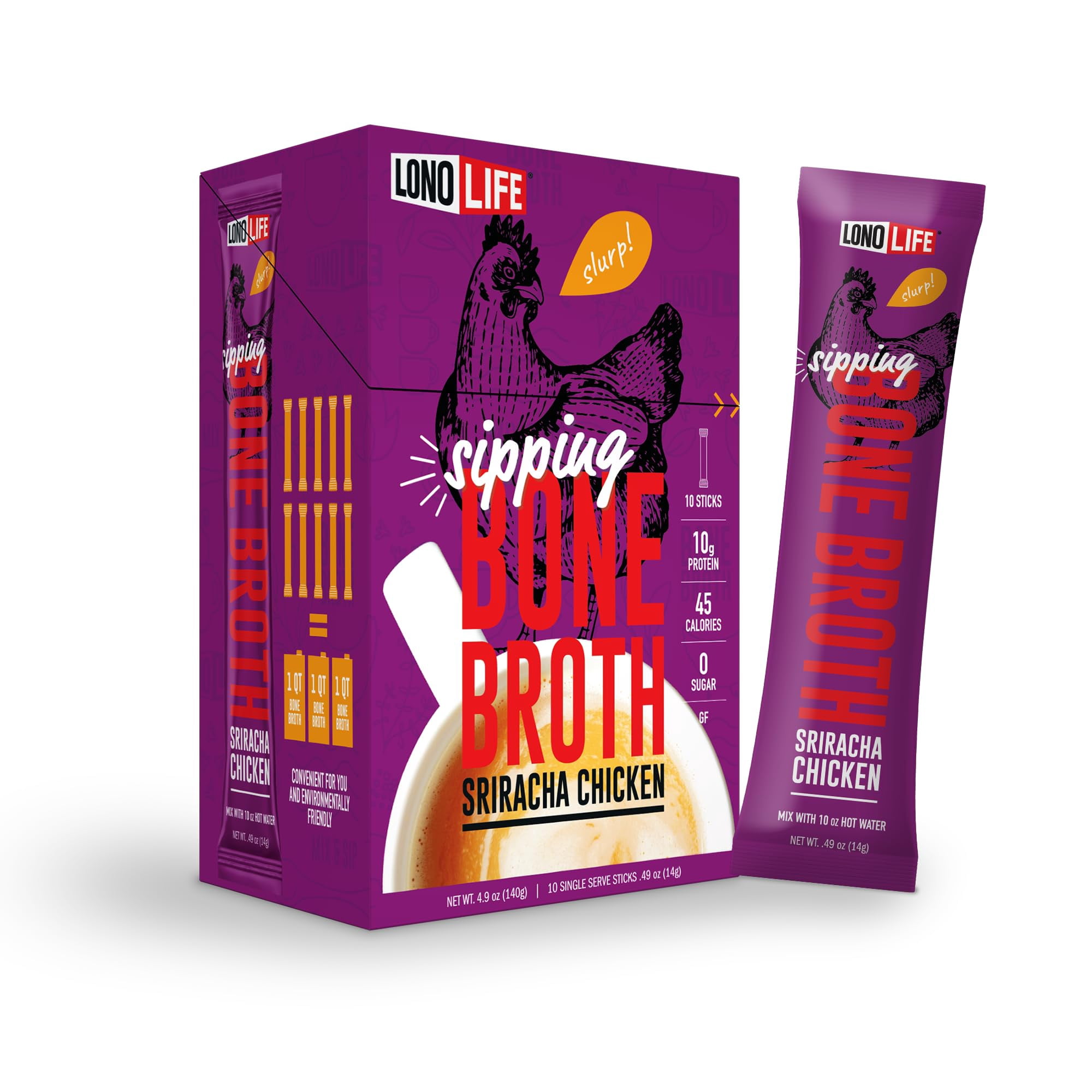 LonoLife Sriracha Chicken Bone Broth Powder Mix | 10g Protein ...