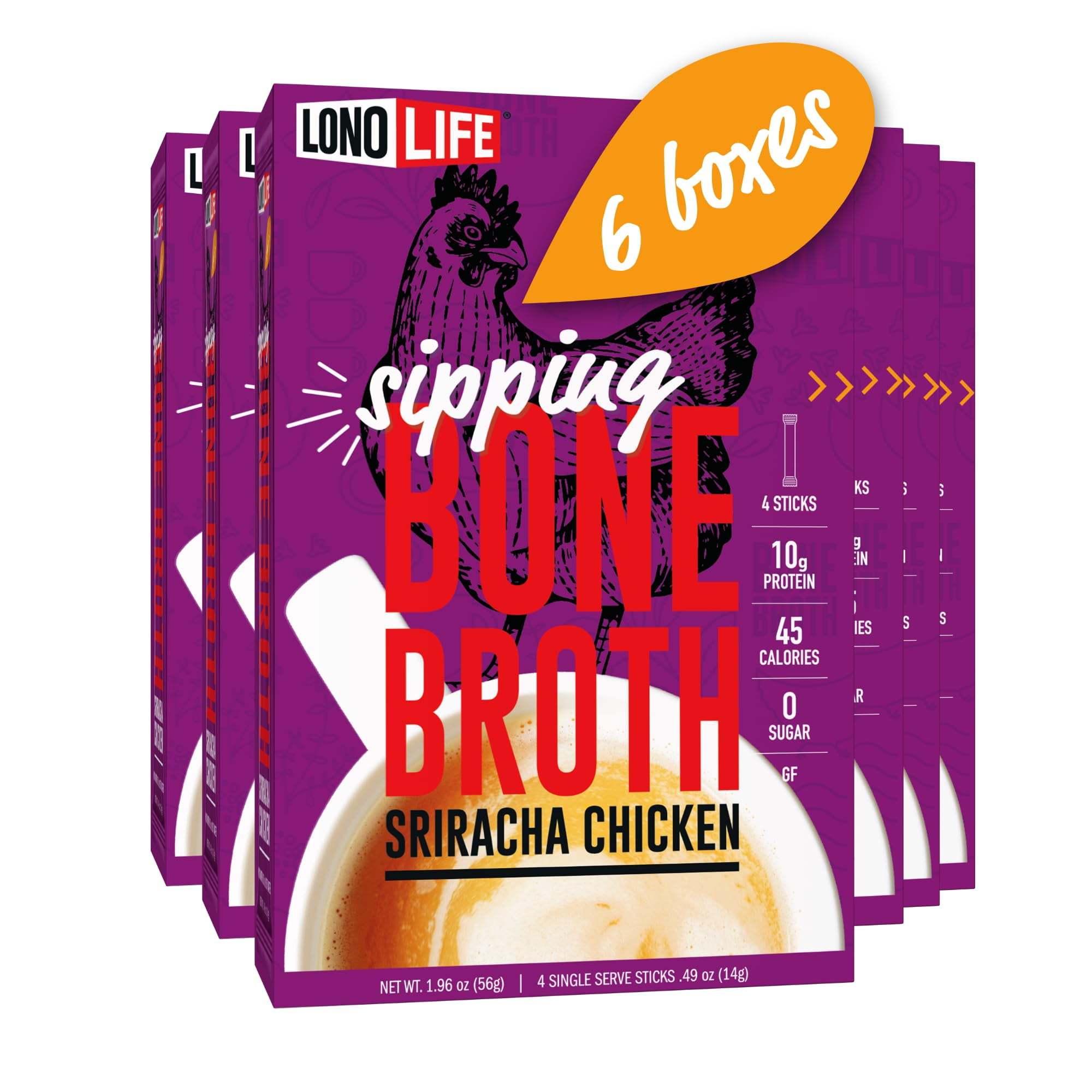 LonoLife Sriracha Chicken Bone Broth Powder Mix | 10g Protein ...