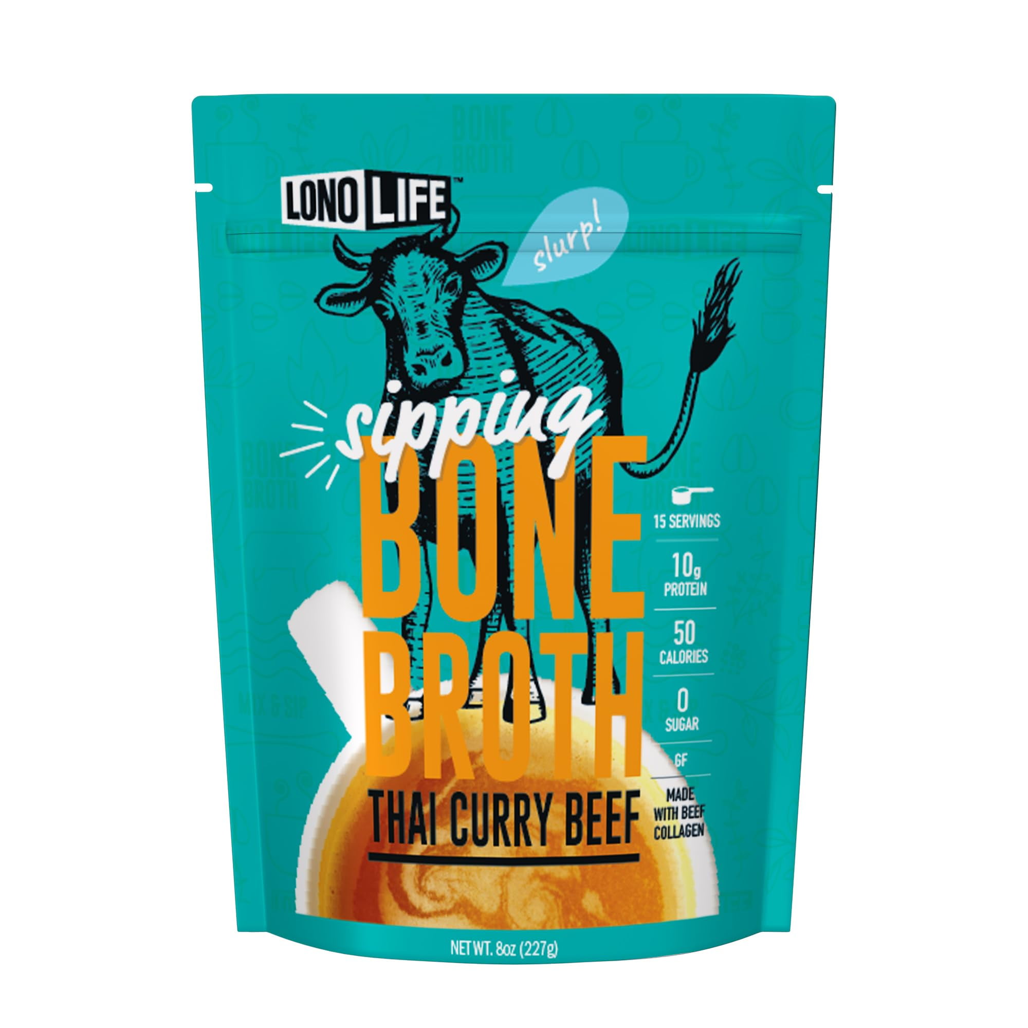 LonoLife Thai Curry Beef Bone Broth Powder Mix | Grass-Fed, 10g Protein ...