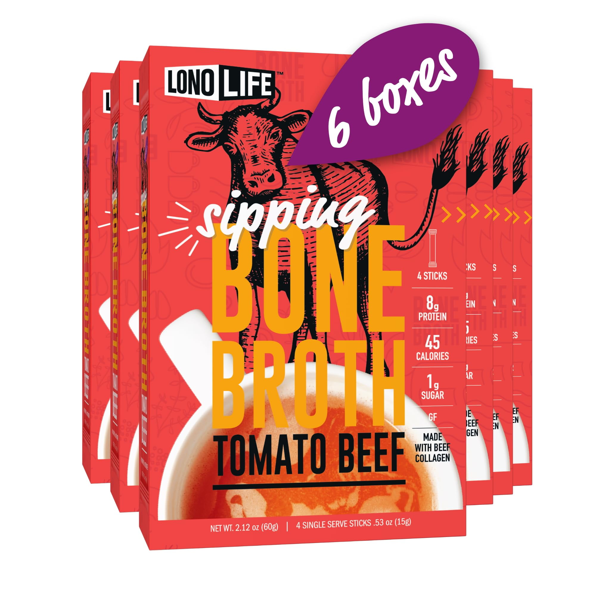 LonoLife Tomato Beef Bone Broth Powder Mix | Grass-Fed, 10g Protein ...