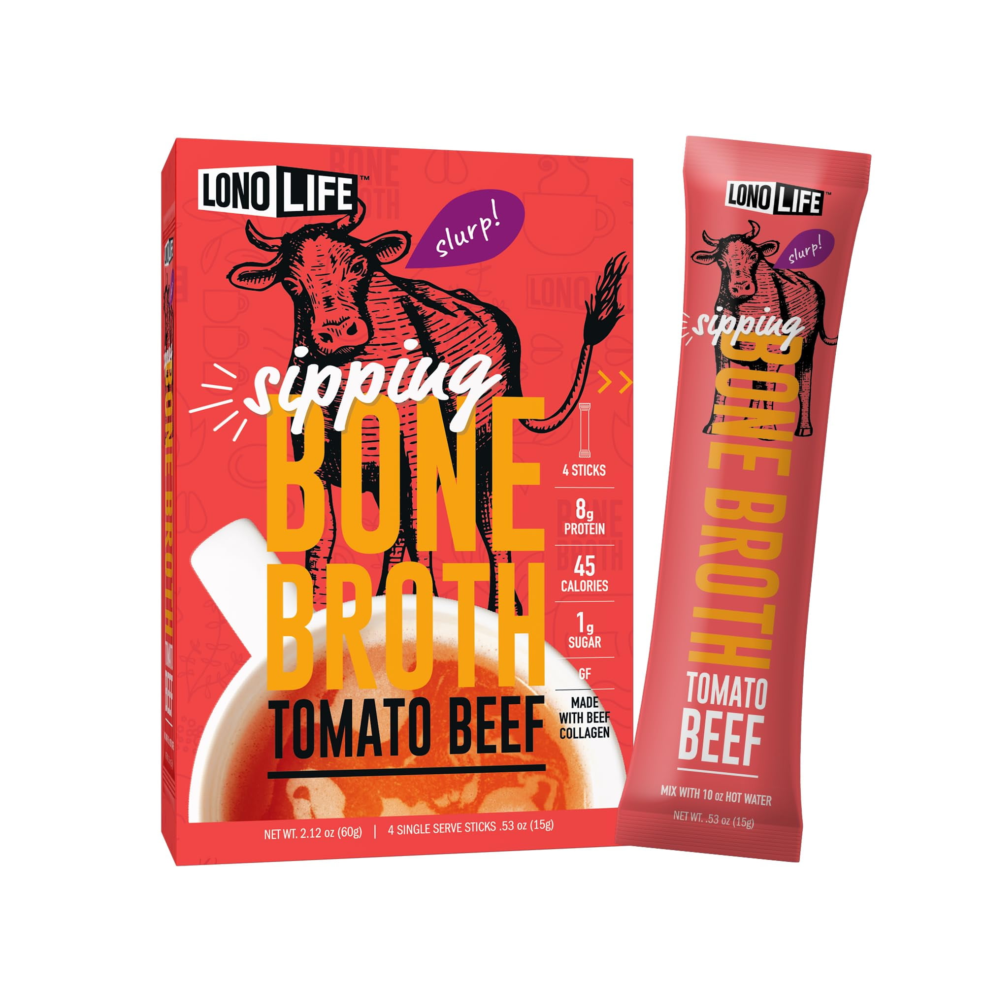 LonoLife Tomato Beef Bone Broth Powder Mix | Grass-Fed, 10g Protein ...
