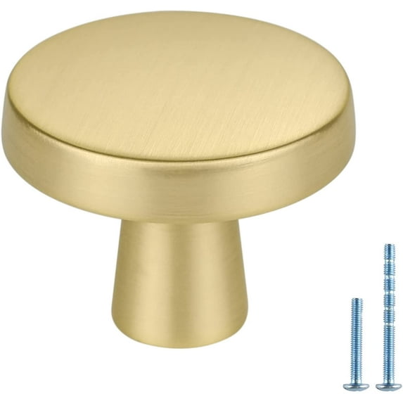 Lontan 10 Pack Brushed Brass Kitchen Cabinet Knobs Round Gold Solid Brass Cabinet Hardware for ...