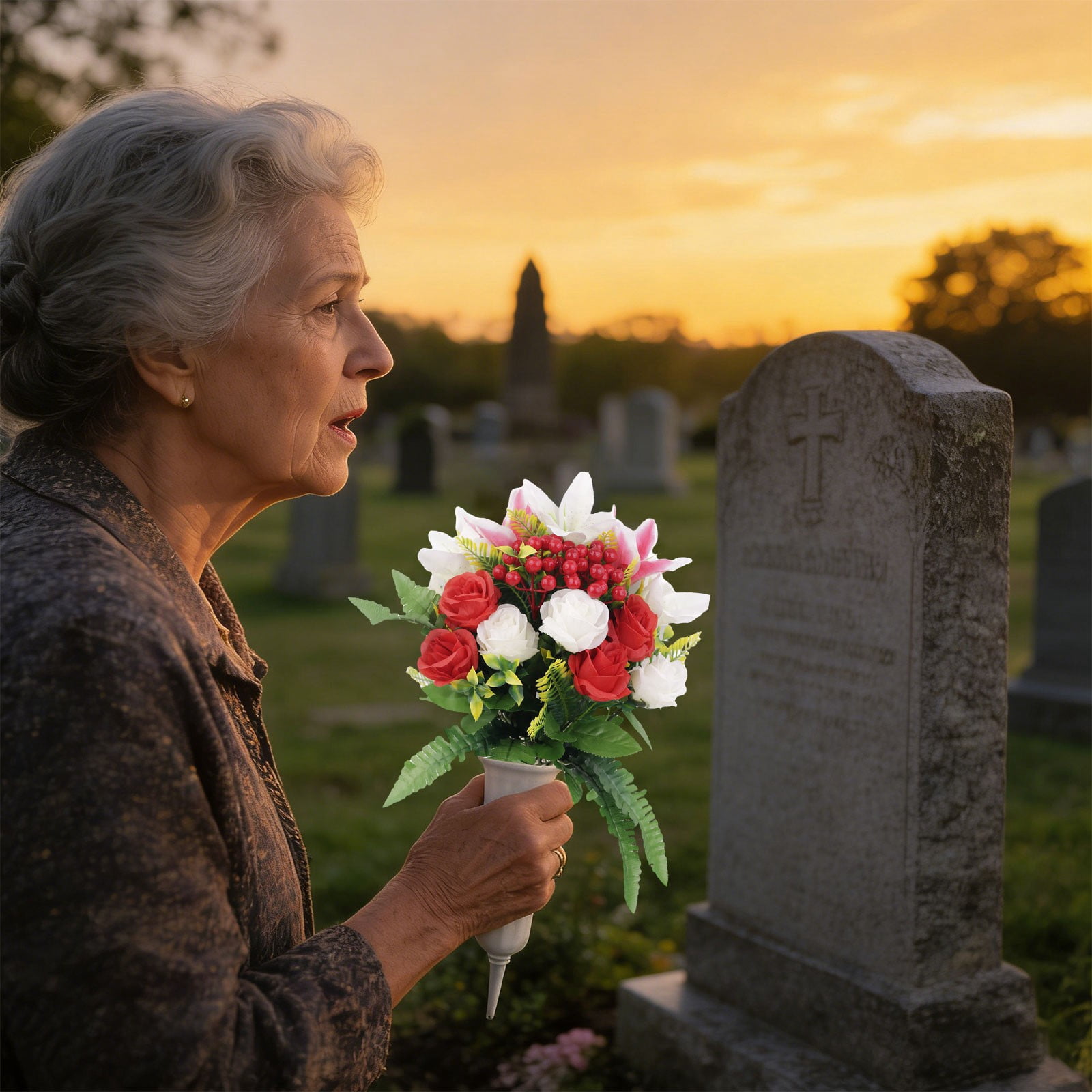 Lonto Jour-Ney Artificial Cemetery Flowers, Silk Grave Flowers Bouquet ...