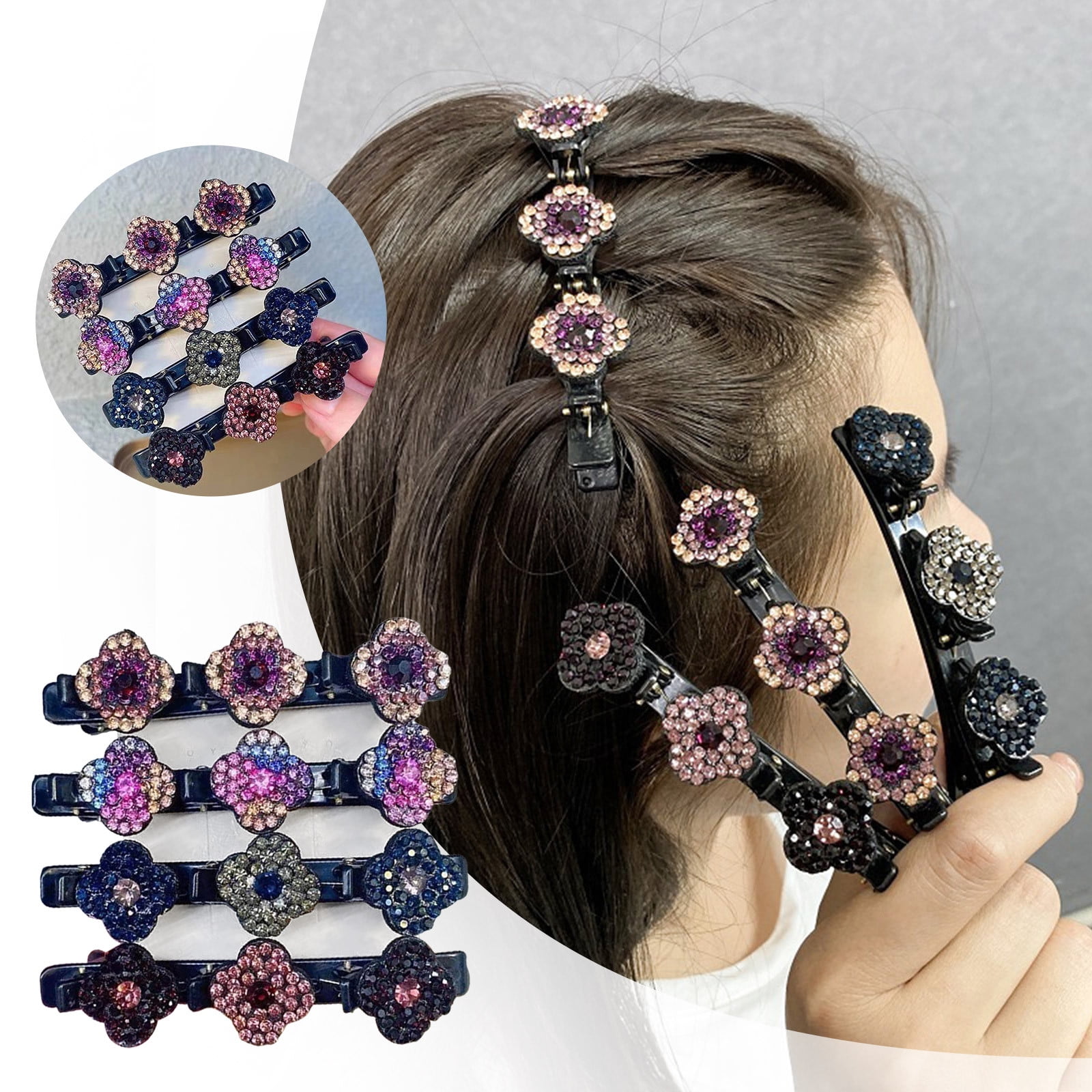 Lonzony 4 Pcs Triple Braided Hair Clip With 3 Small Clips For Women ...
