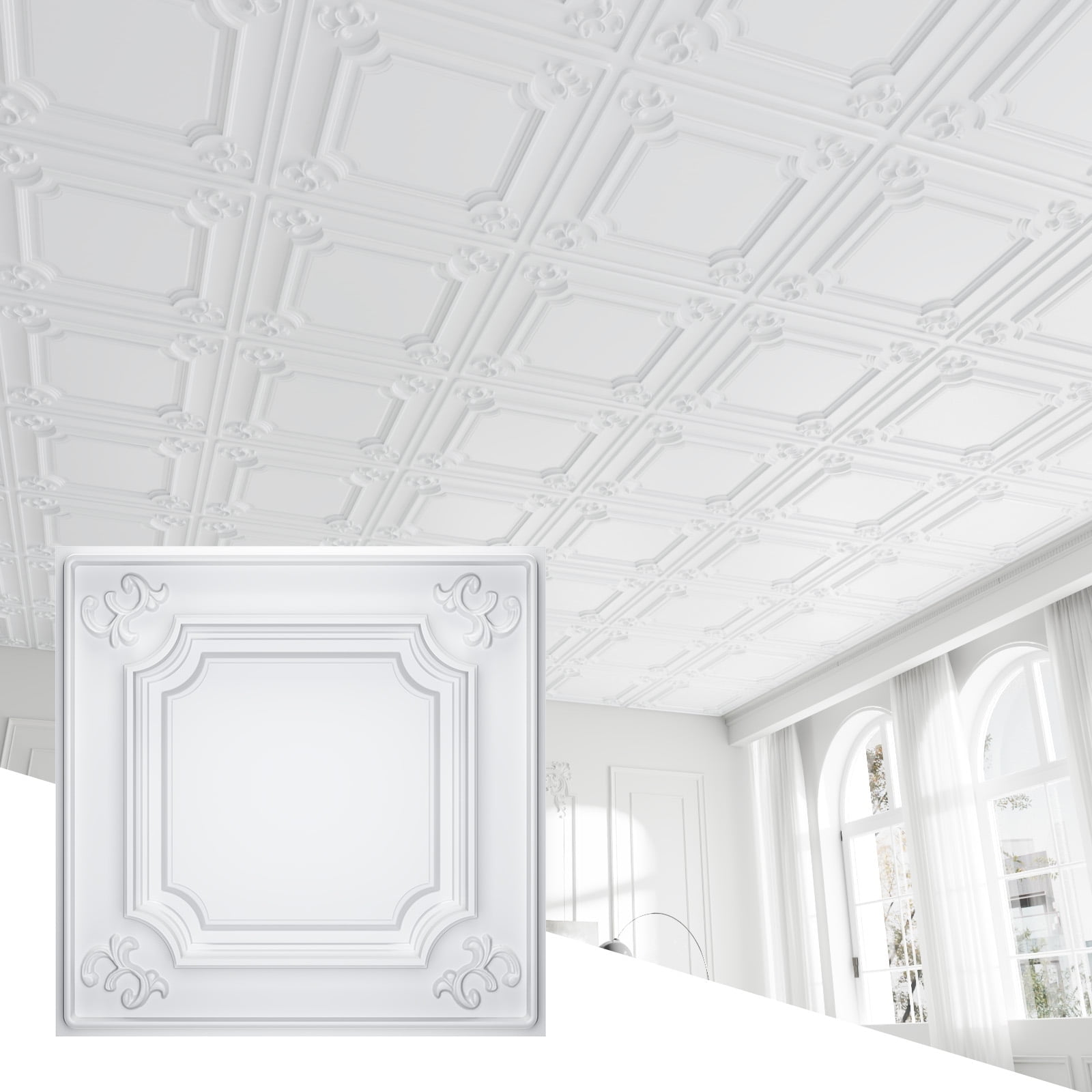 LooYee 24 Pack White Ceiling Tiles 24x24 Inch, French Style 3D ...