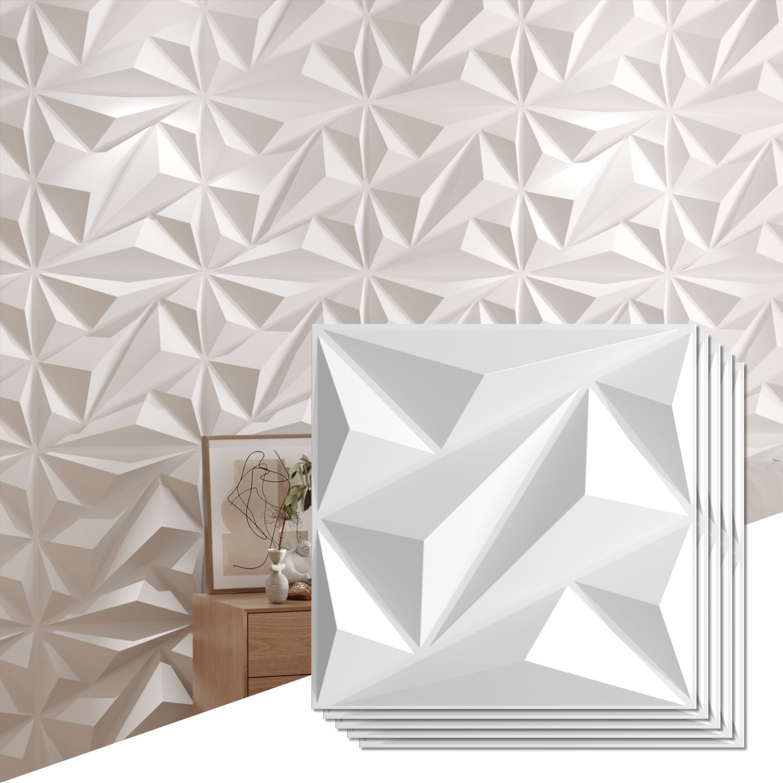 LooYee 24-Piece 19.7" x 19.7" PVC 3D Decorative Wall Panels, White ...
