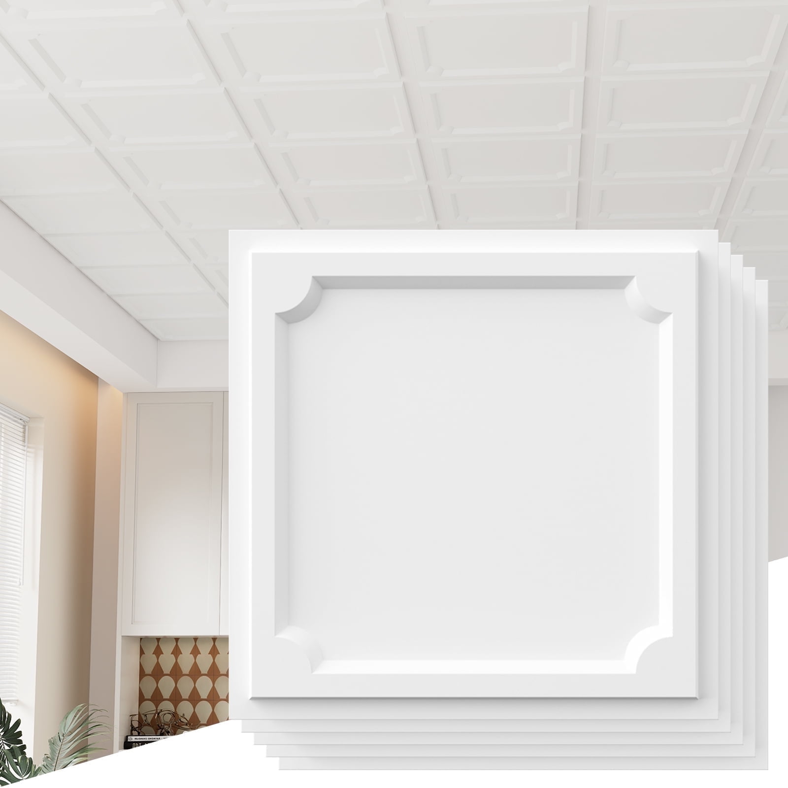 LooYee 2ft x 2ft Drop Ceiling Tiles, 24"x 24" PVC Glue Up Ceiling Panel ...