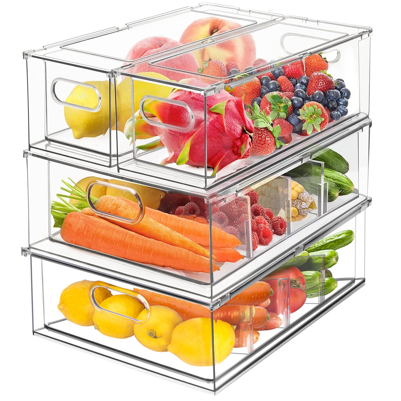 Loobuu 4 Pack Refrigerator Organizer Bins with Pull-out Drawer ...