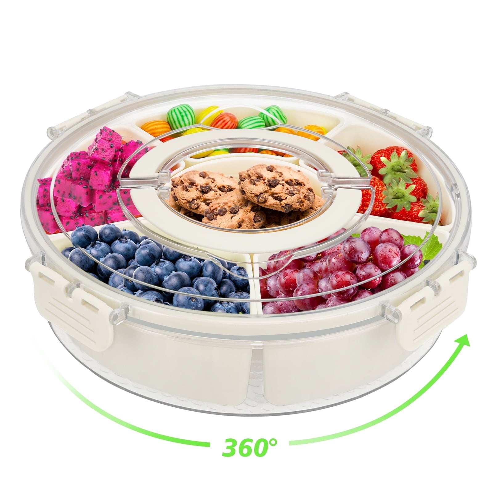 Loobuu Divided Rotating Serving Tray with Lid and Handle, Portable ...