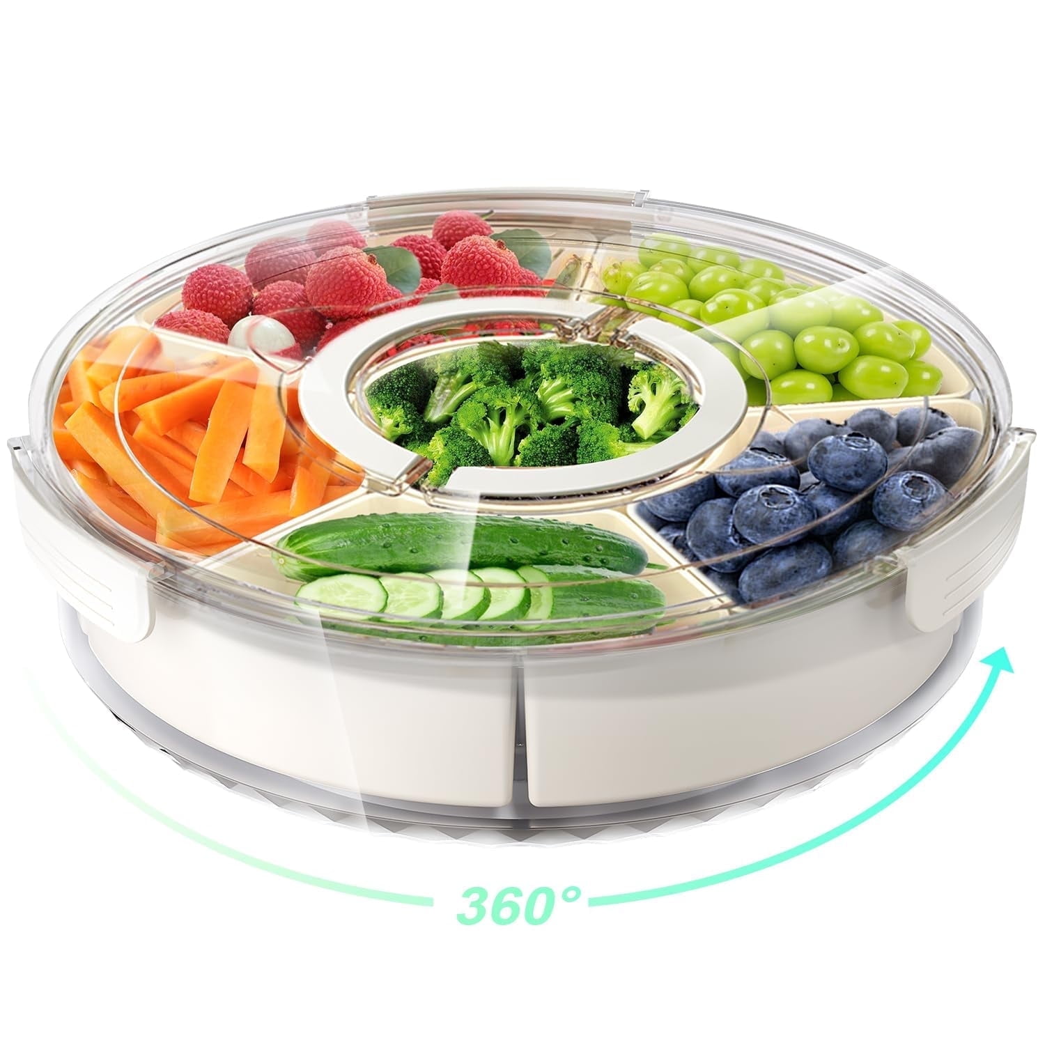 Loobuu Divided Rotating Serving Tray with Lid and Handle, Portable ...