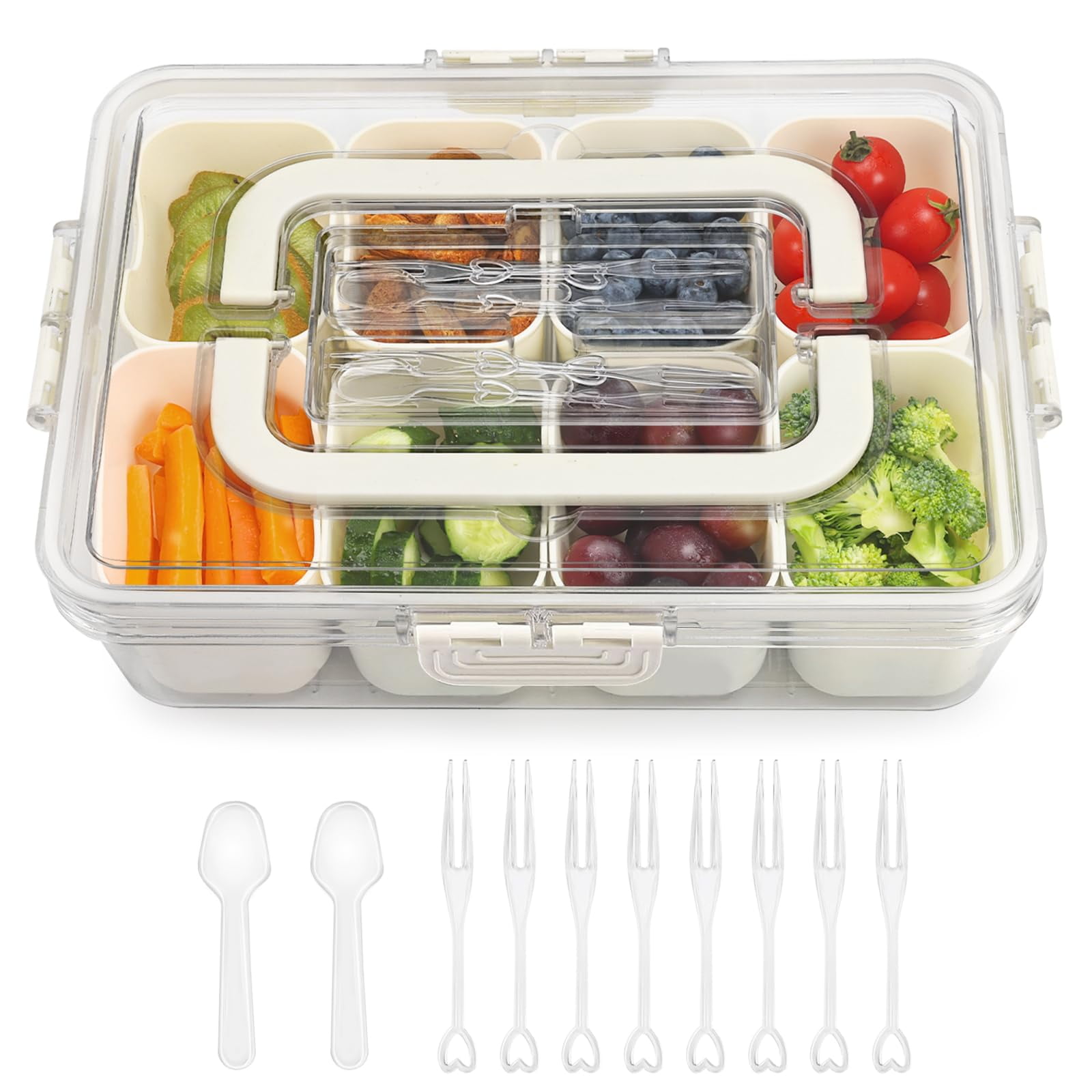 Loobuu Divided Serving Tray with Lid and Handle, Portable Snackle Box ...