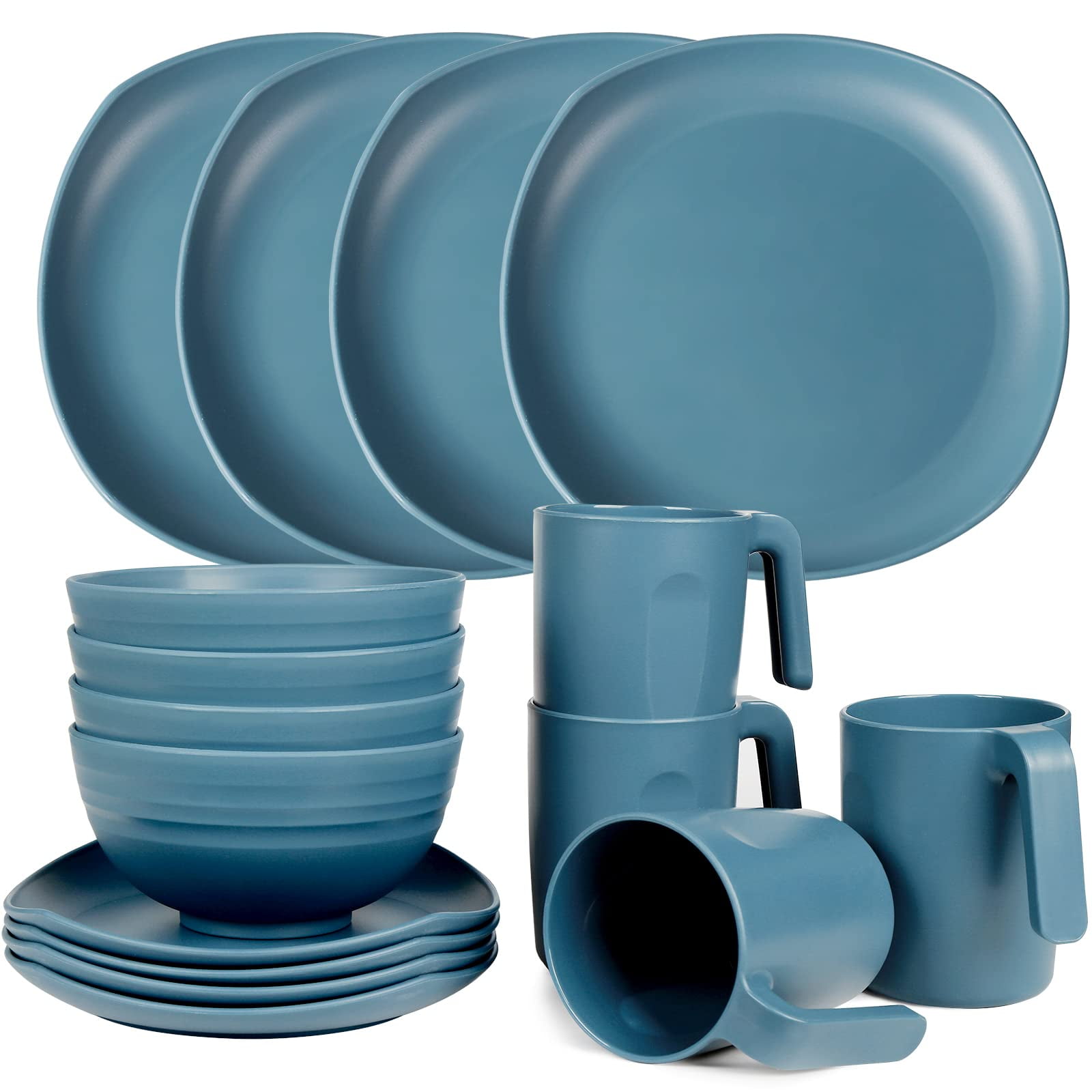 Loobuu 16-Piece Plastic Dinnerware Set, Unbreakable, Reusable ...