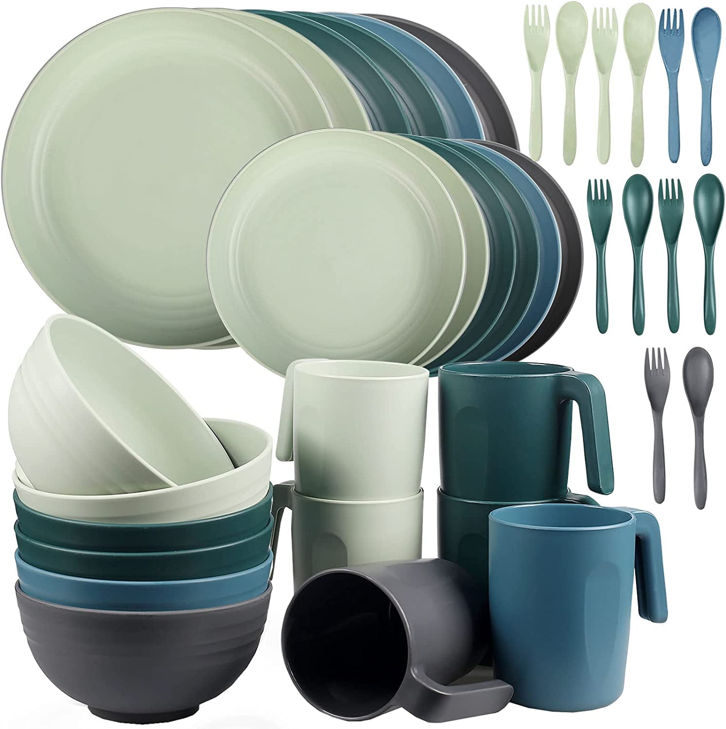 Loobuu 36PCS Plastic Dinnerware Set- Reusable, Unbreakable, & Microwave ...