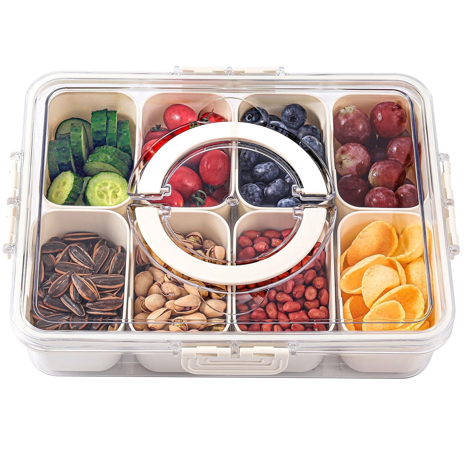 Loobuu Portable Divided Food Platter, Covered Compartment Plastic Carry ...