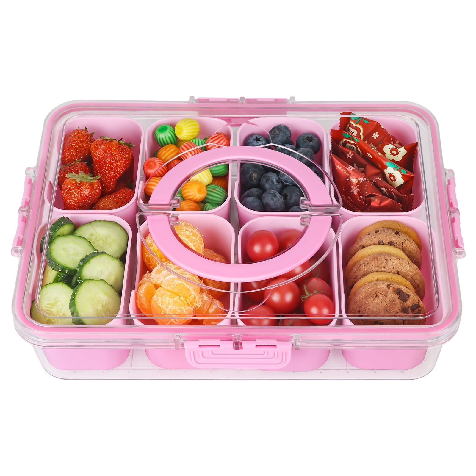 Loobuu Portable Divided Food Tray, Sectioned Serving Tray with Lid and ...