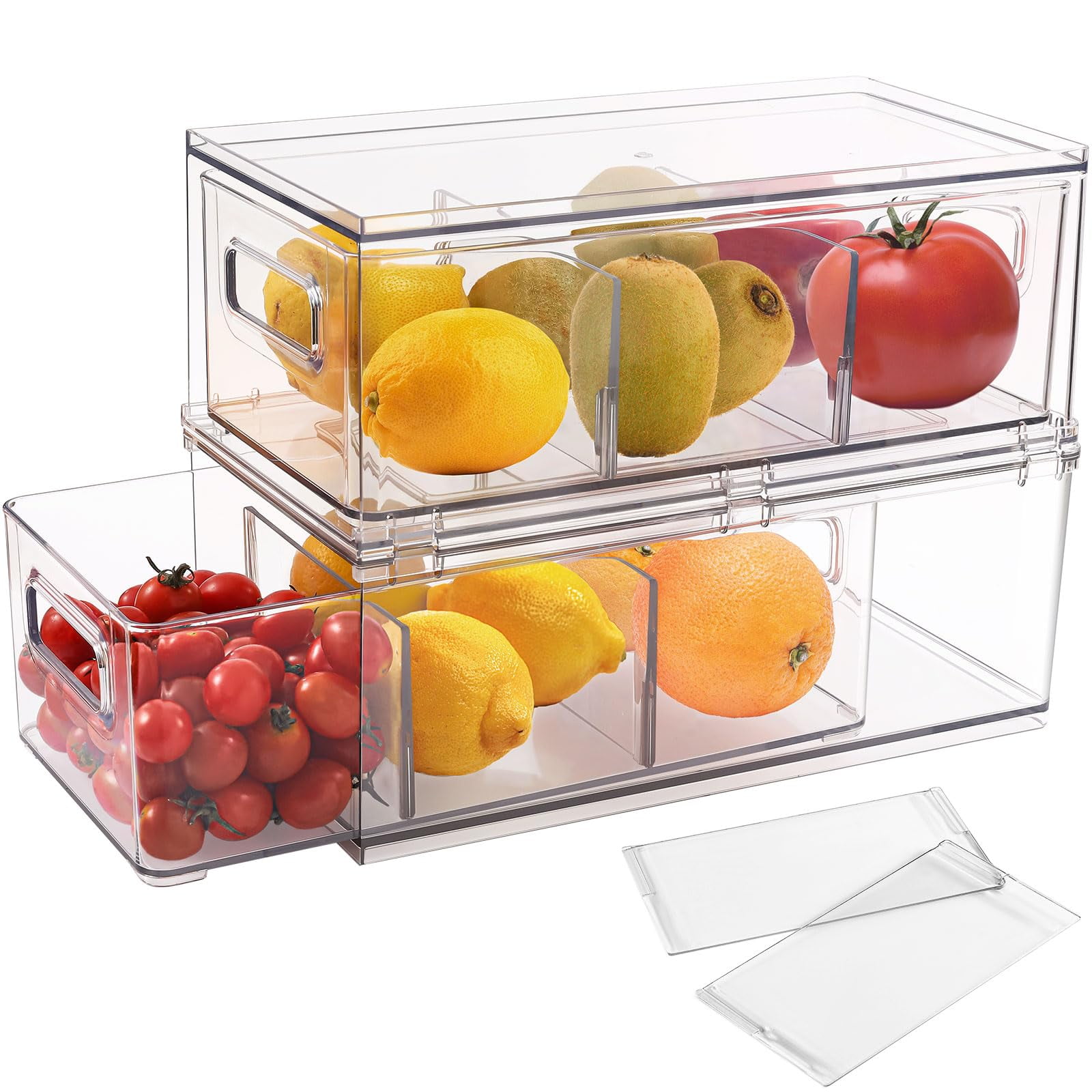 Loobuu Refrigerator Organizer Bins with Pull-out Drawer, Drawable Clear ...