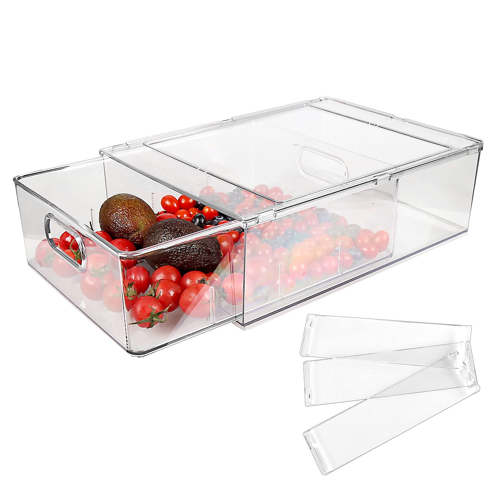 Loobuu Stackable Fridge Organizer Bins with Pull-out Drawer, Clear Food ...