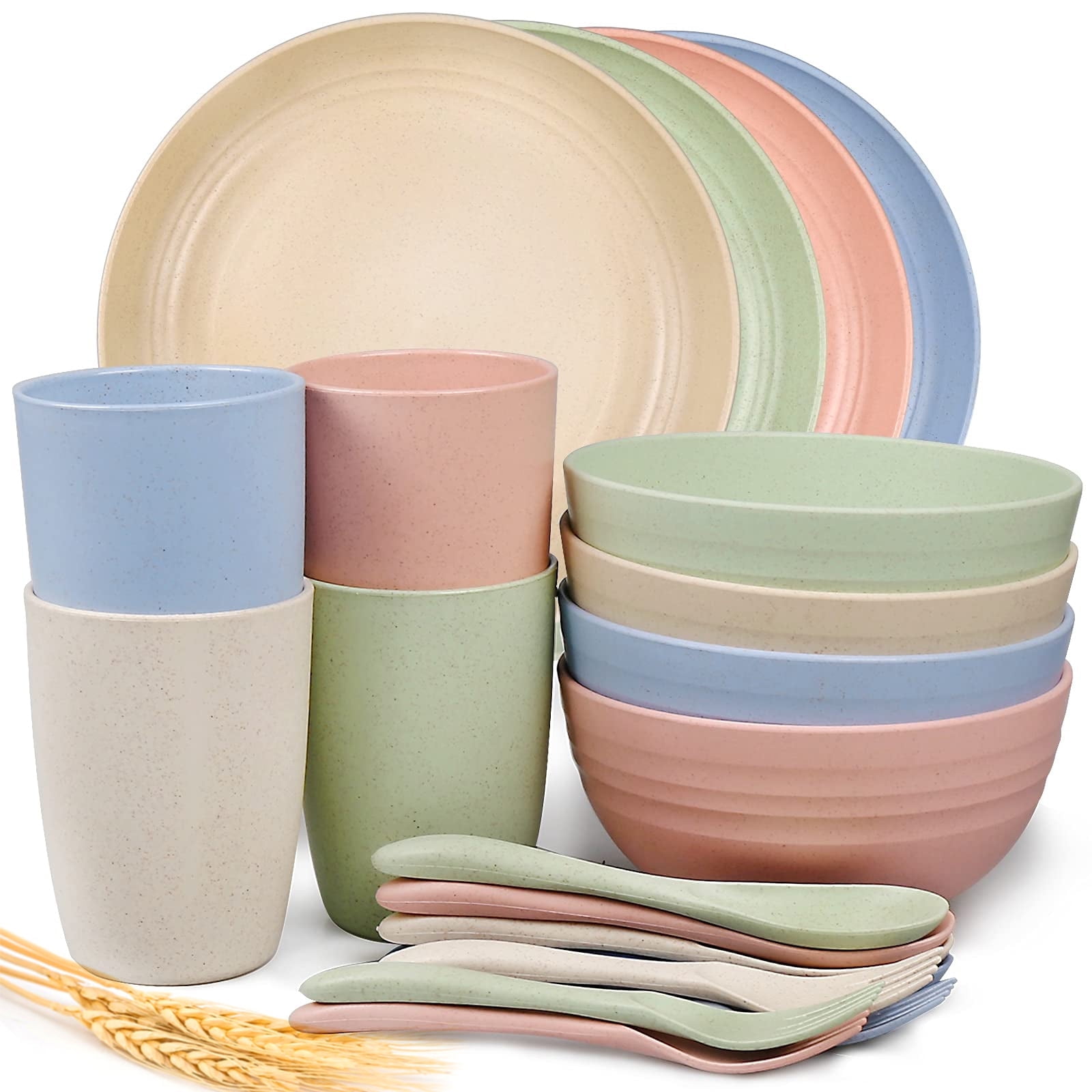 Loobuu Wheat Straw Dinnerware Sets 16PCS Unbreakable Lightweight ...