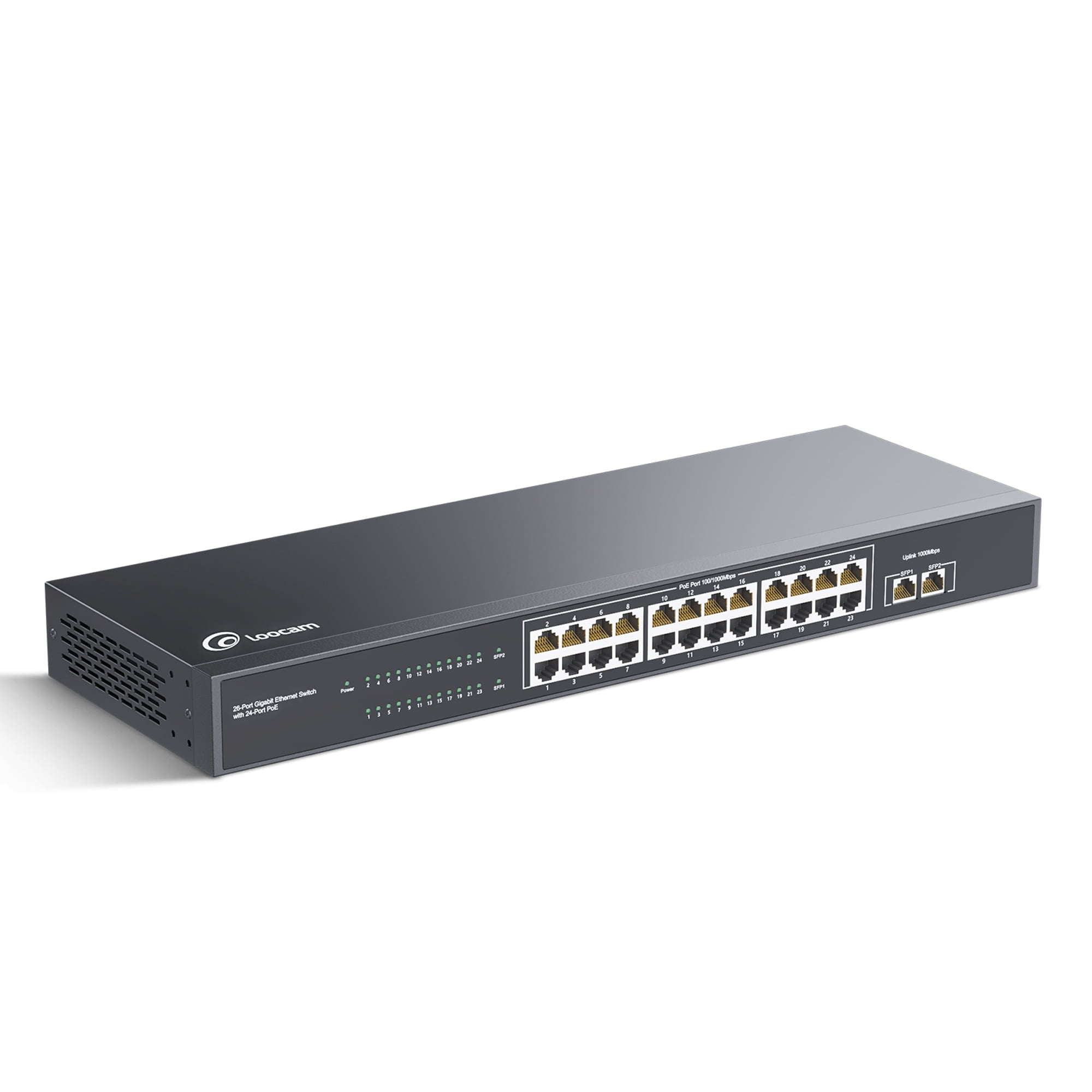 Loocam 26-Port Gigabit PoE Switch with 24-10/100/1000Mbps PoE Ports, 2 ...