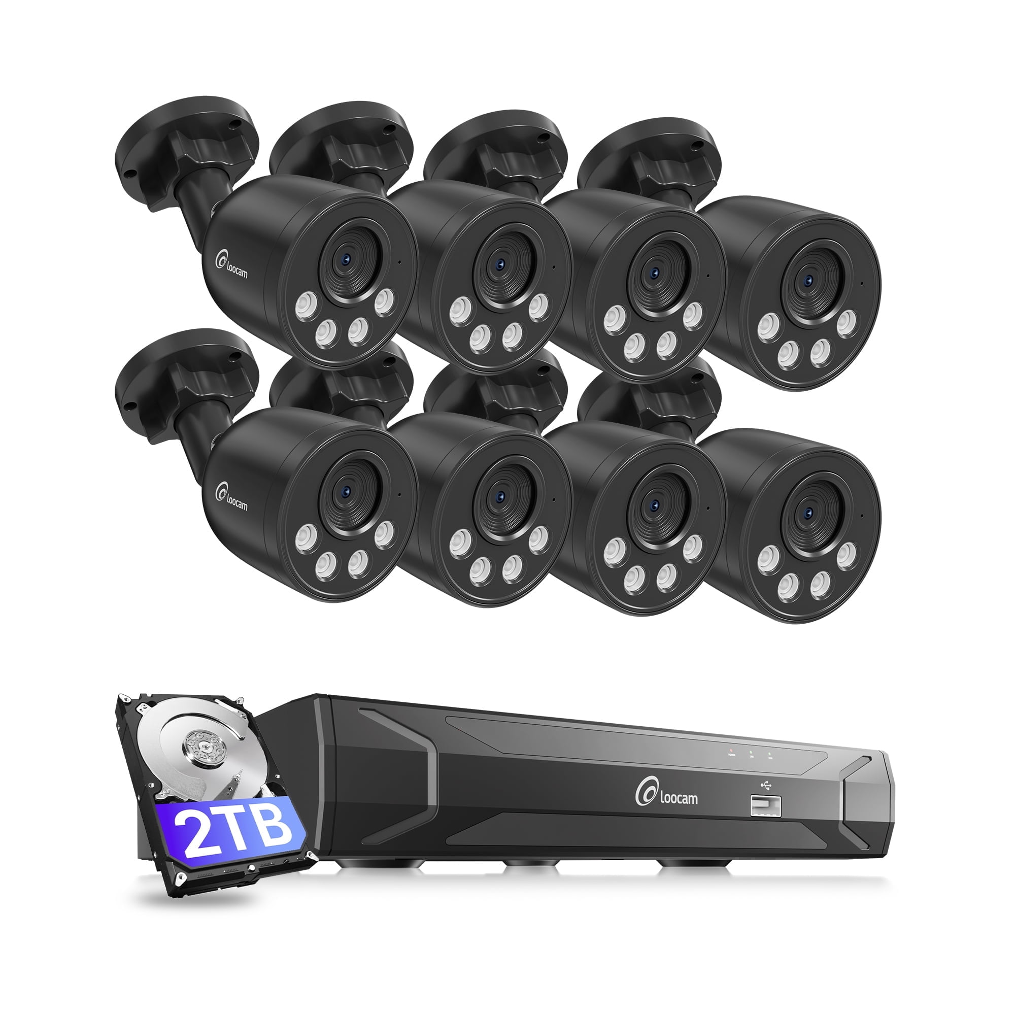 Loocam 4K Ultra HD 8-Channel 8MP PoE 2TB NVR Security Camera System, 8 ...
