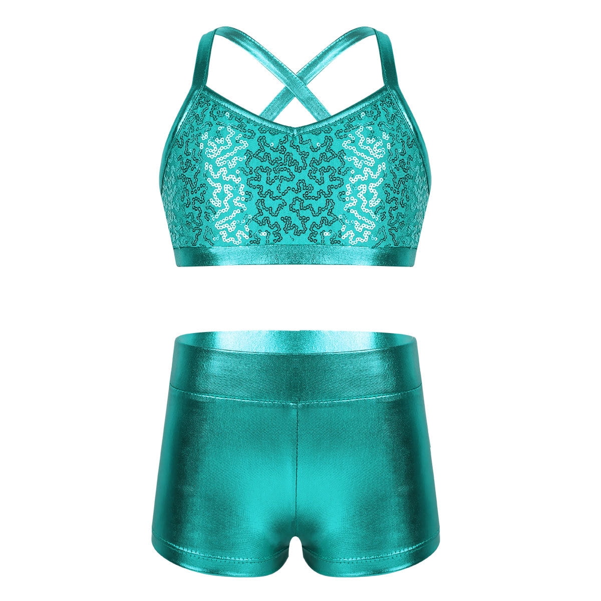 Loodgao Kids Girls Sequined Sports Jazz Dance Outfits Crop Top with ...
