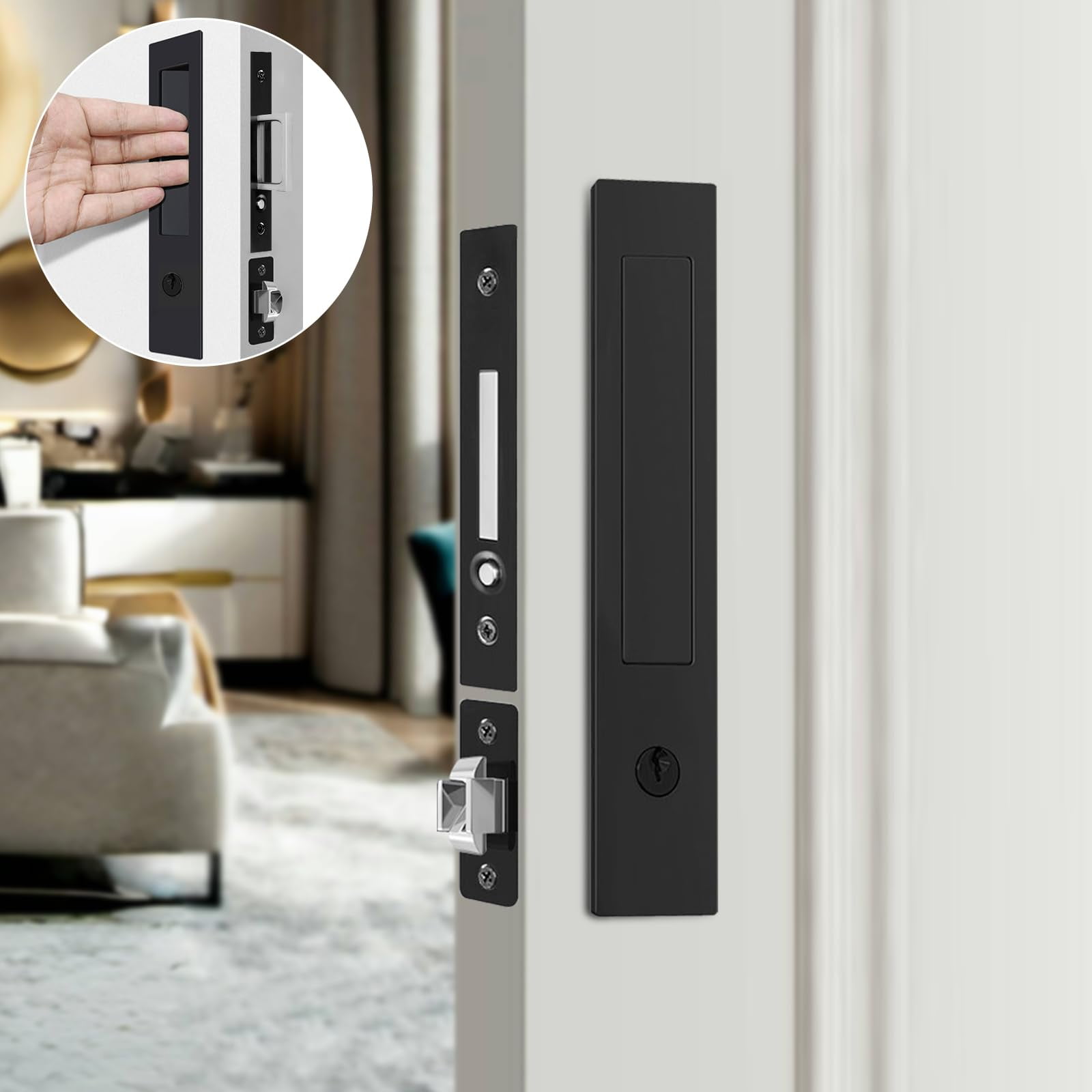 Loodmeo Pocket Door Locks&Door Edge Pull, Privacy Pocket Door Lock with ...