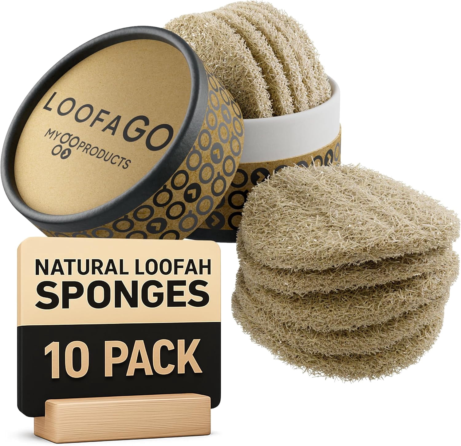 LoofaGO (10-Pack) Natural Loofah Sponges - 100% Biodegradable ...