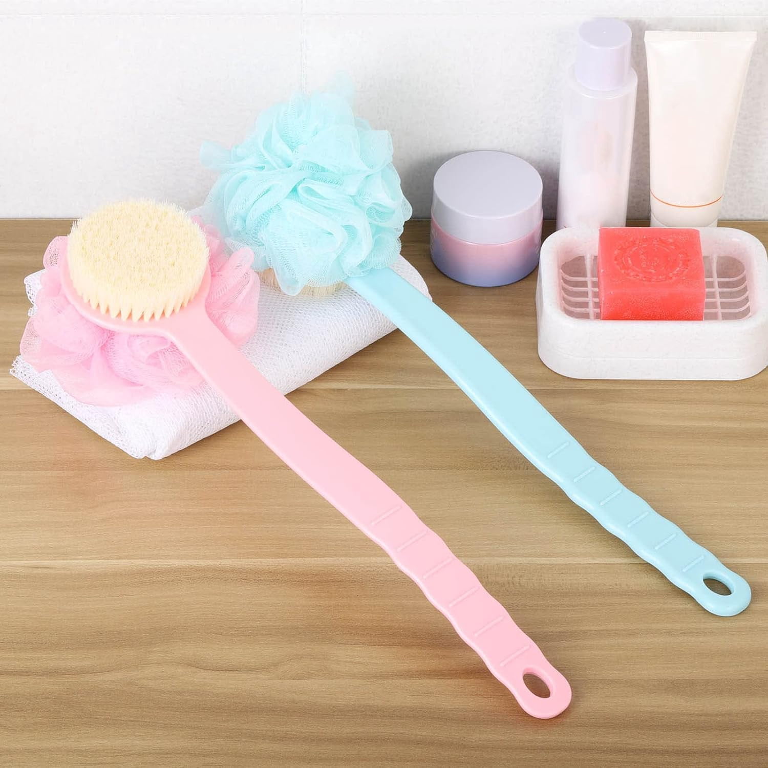 Loofah Back Scrubber Long Handle Shower Body Brush with Soft Mesh ...
