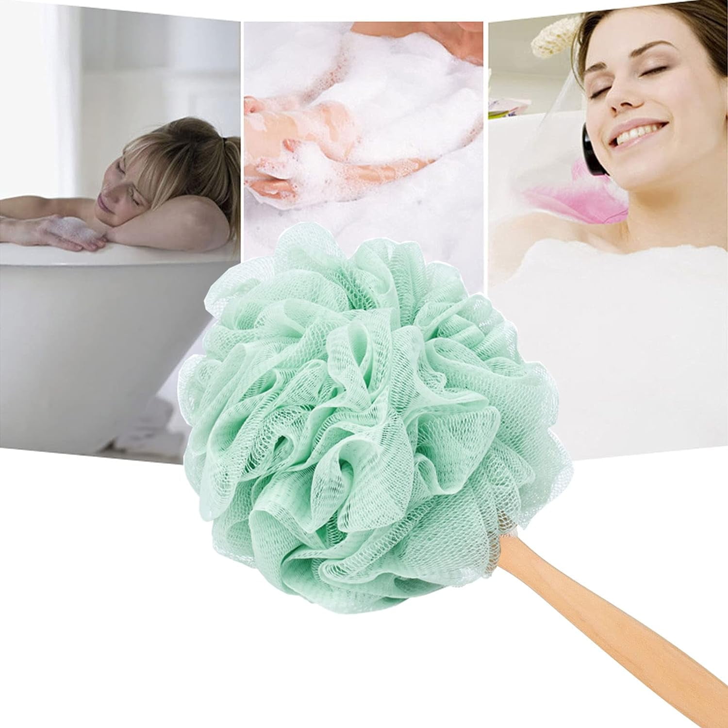 Loofah Back Scrubber for Shower, Wooden Long Handle Bath Sponge Lufa ...