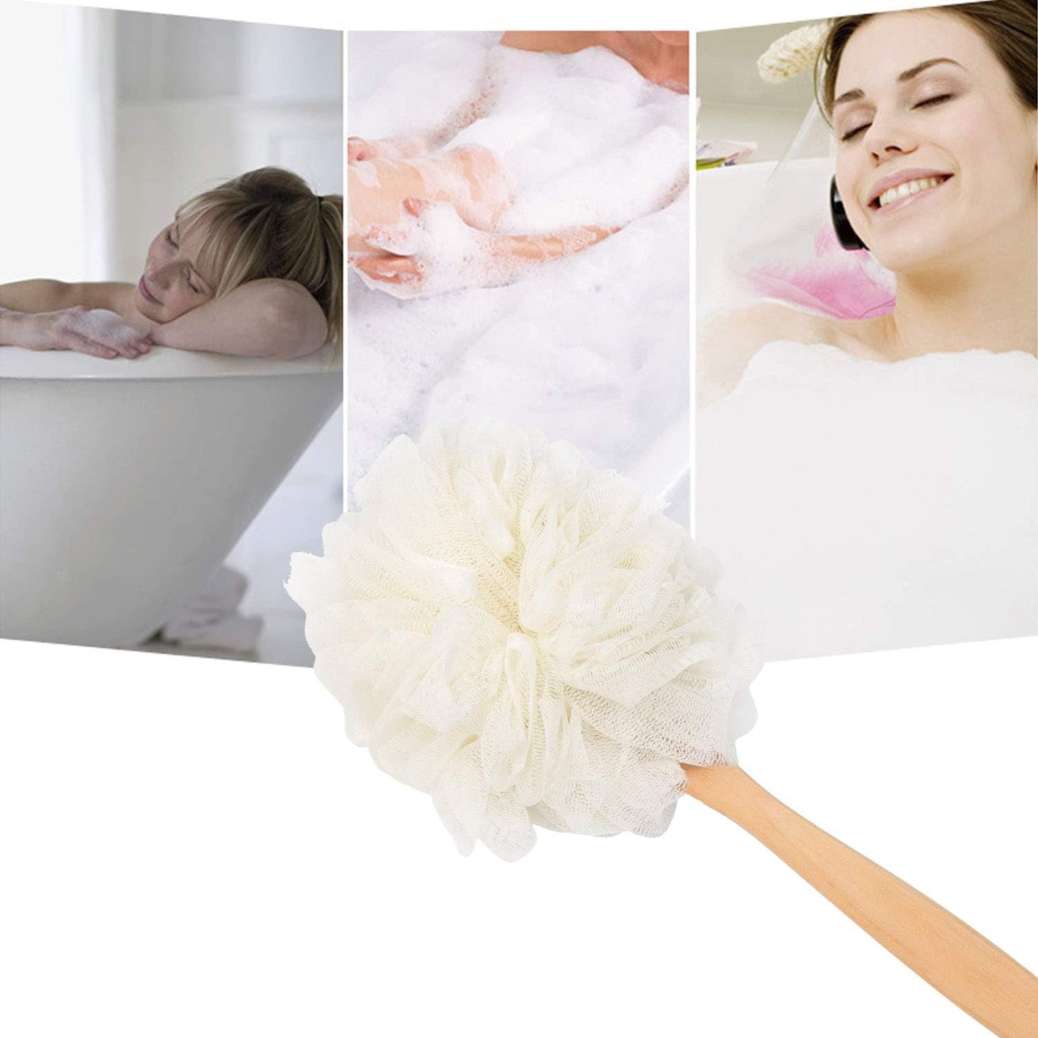 Loofah Back Scrubber for Shower, Wooden Long Handle Bath Sponge Lufa ...