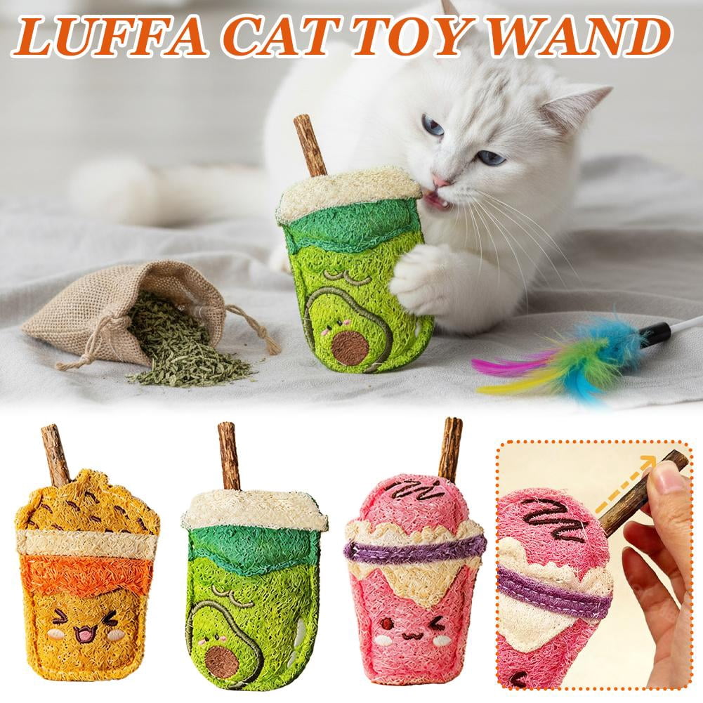 Loofah Cat Teaser Stick, Natural Luffa Interactive Toy for Kittens ...