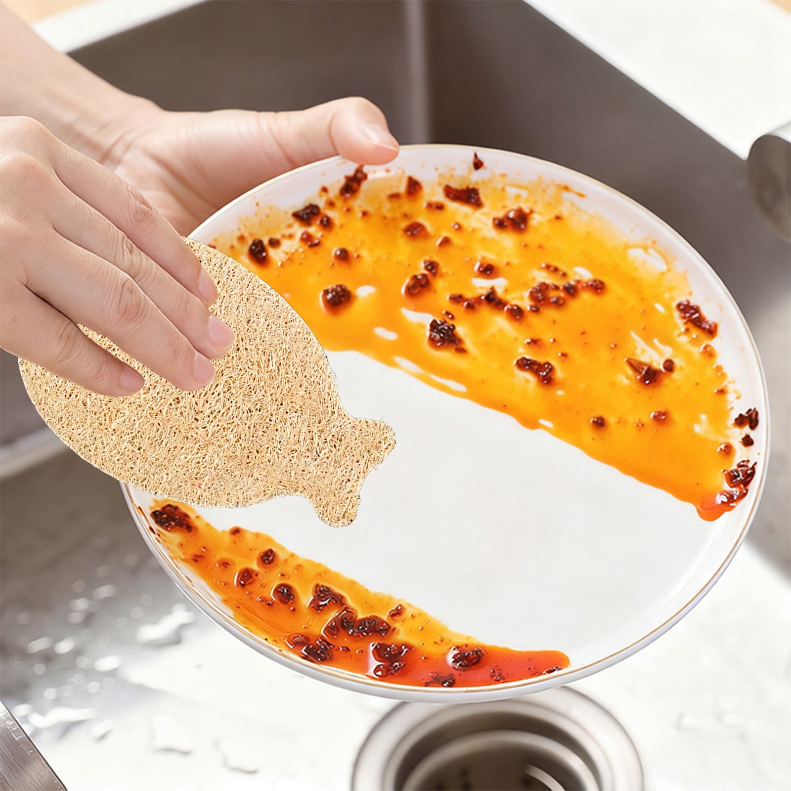 Loofah Dishcloth - Double-Sided Thick Scrubbing Cloth for Kitchen ...