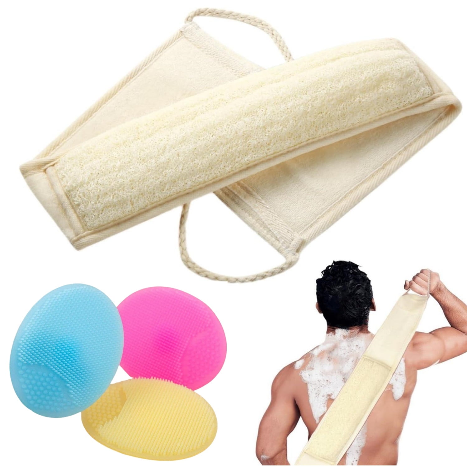 Loofah Exfoliating Back Scrubber,1 Pcs Loofah Body Sponge Scrubber,3 ...