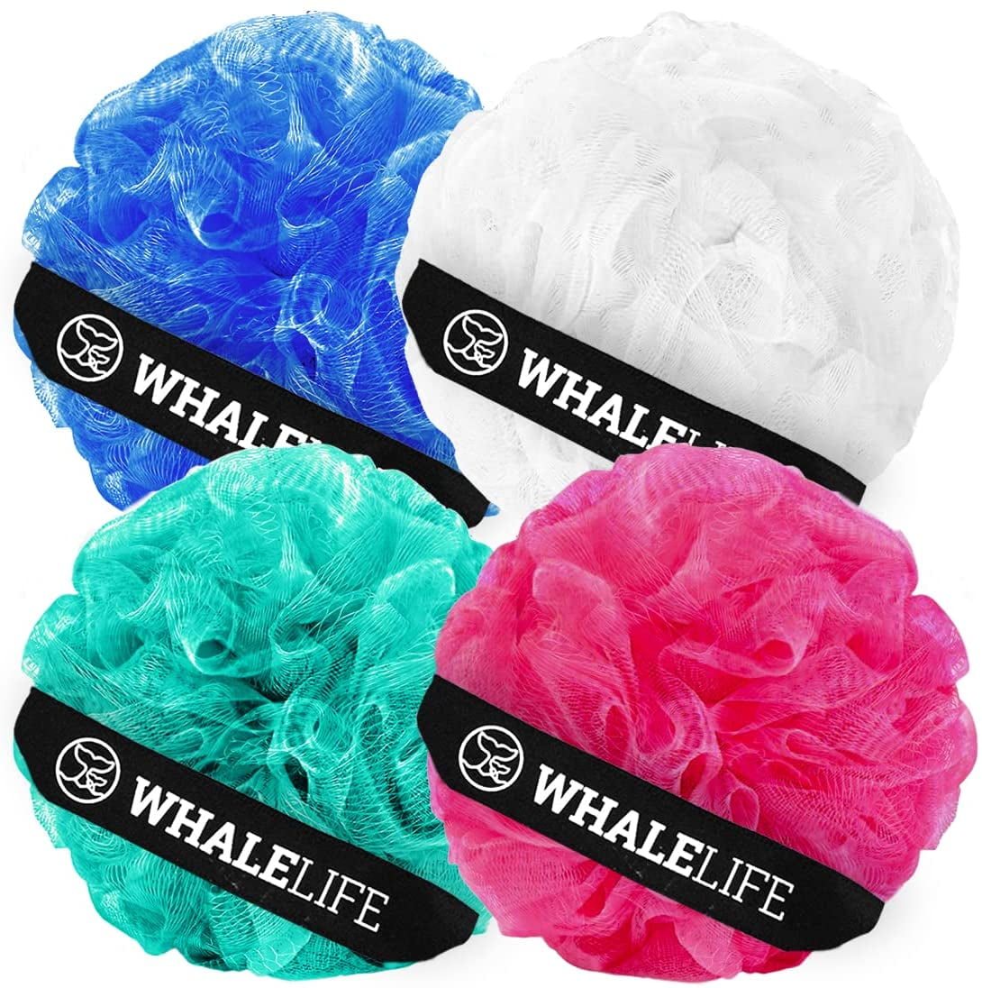 Loofah Sponge Bath Sponge for Women Men 4 Pack (Blue Red Green White ...