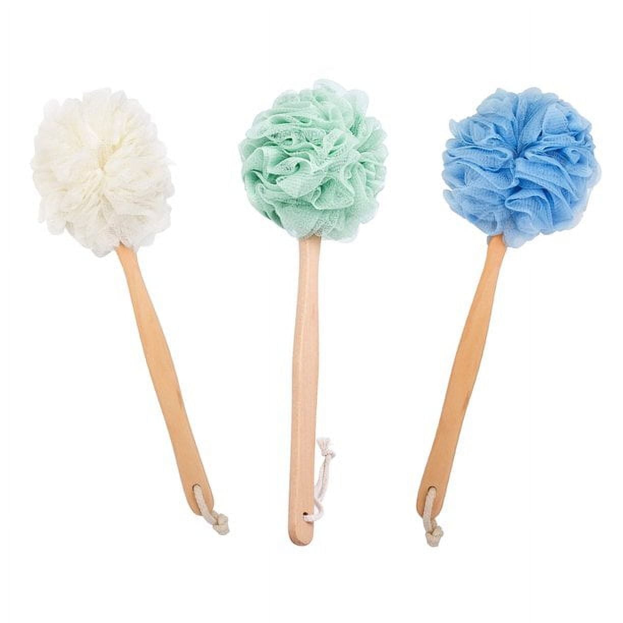 3Pack Exfoliating Loofah on a Stick, Long Handle Back Scrubber for ...