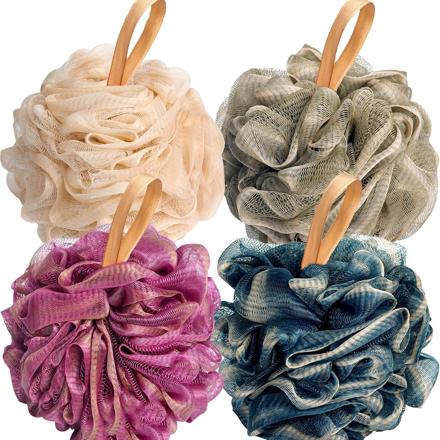 Loofahs Bath Sponge, 4 Pack 70g Soft Mesh Pouf Shower Puffs Loofa ...