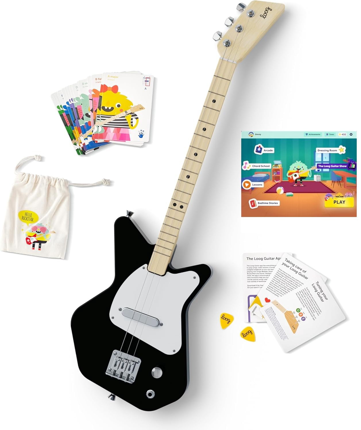 Loog Pro Electric 3String Kids Guitar - Black - LGPROEK - Walmart.com