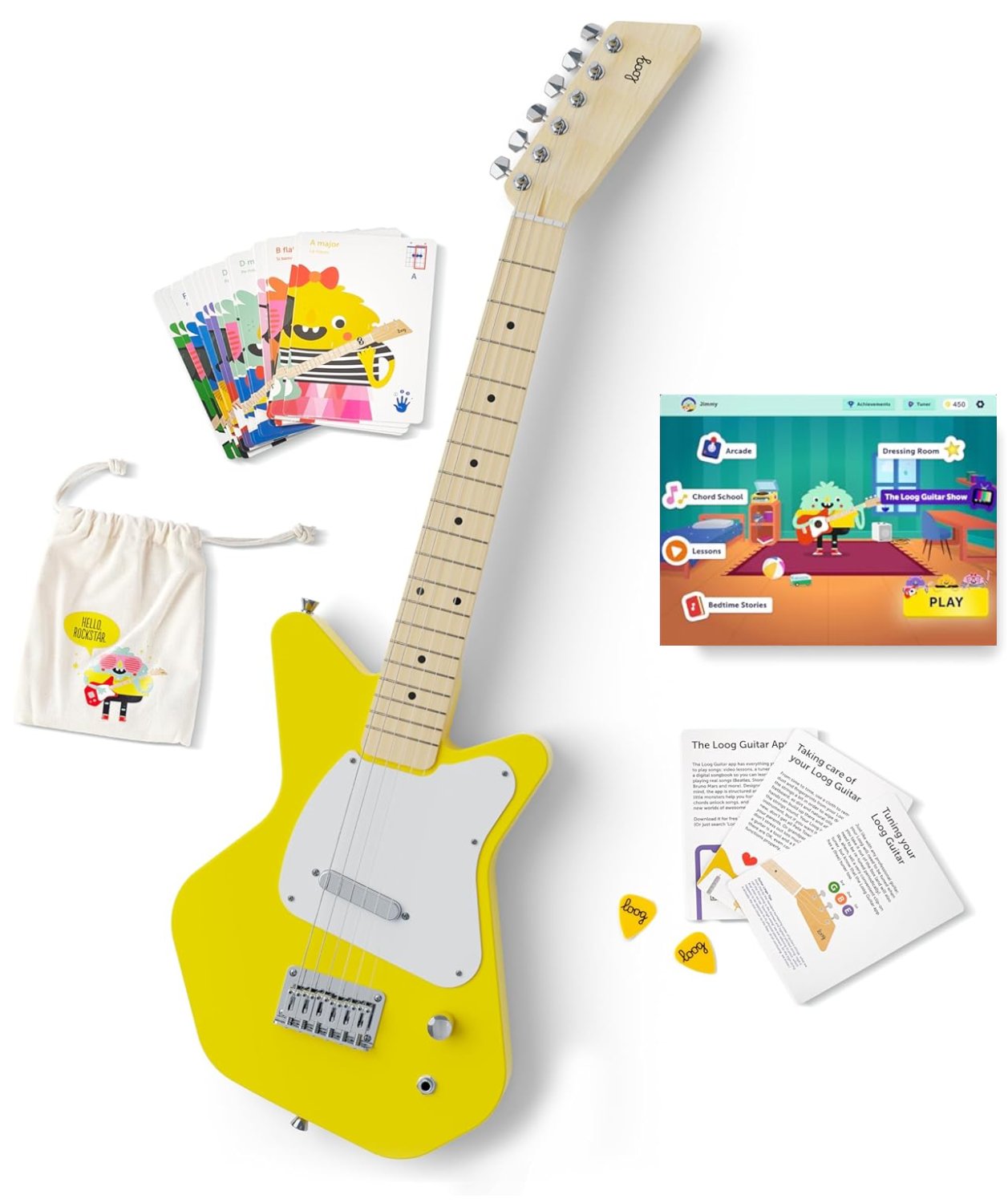 Loog Pro VI Electric ShortScale 6String Kids Guitar LGPROVIEY Yellow ...