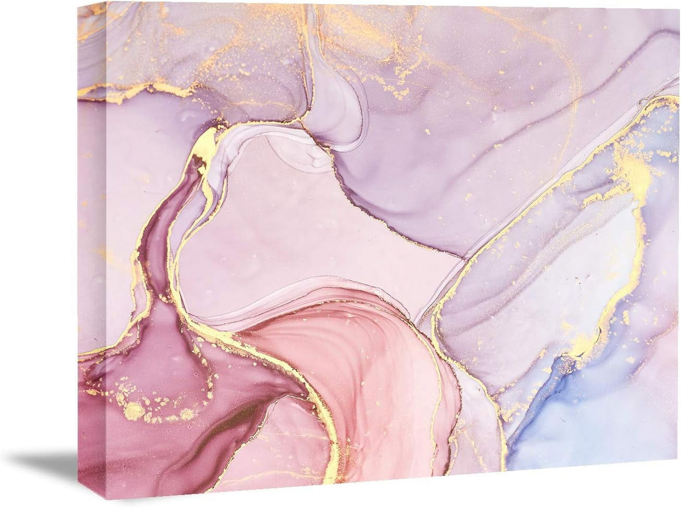 Looife Canvas Wall Art - 48x32 Inch Red, Blue and Gold Marble Stone ...