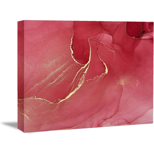 Looife Canvas Wall Art - 48x36 Inch Red and Gold Marble Stone Pattern ...