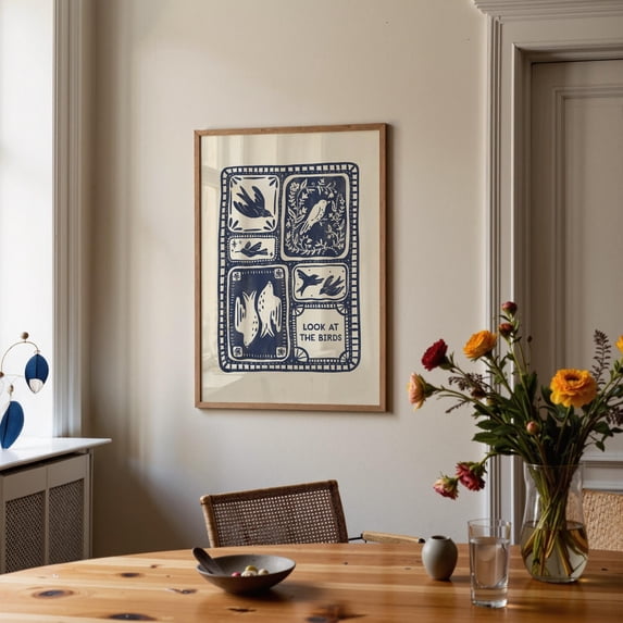 Look At The Birds Blue Folk Art Print Faith Inspired Christian Wall Art ...