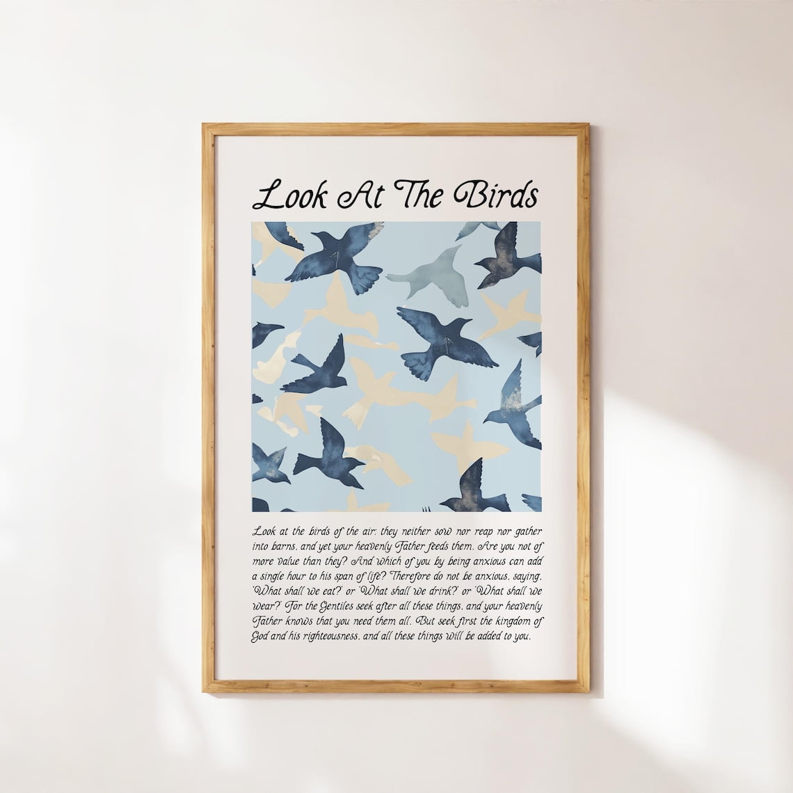 Look At The Birds Blue Print, Matthew 6 Bible Verse Wall Art, Christian ...