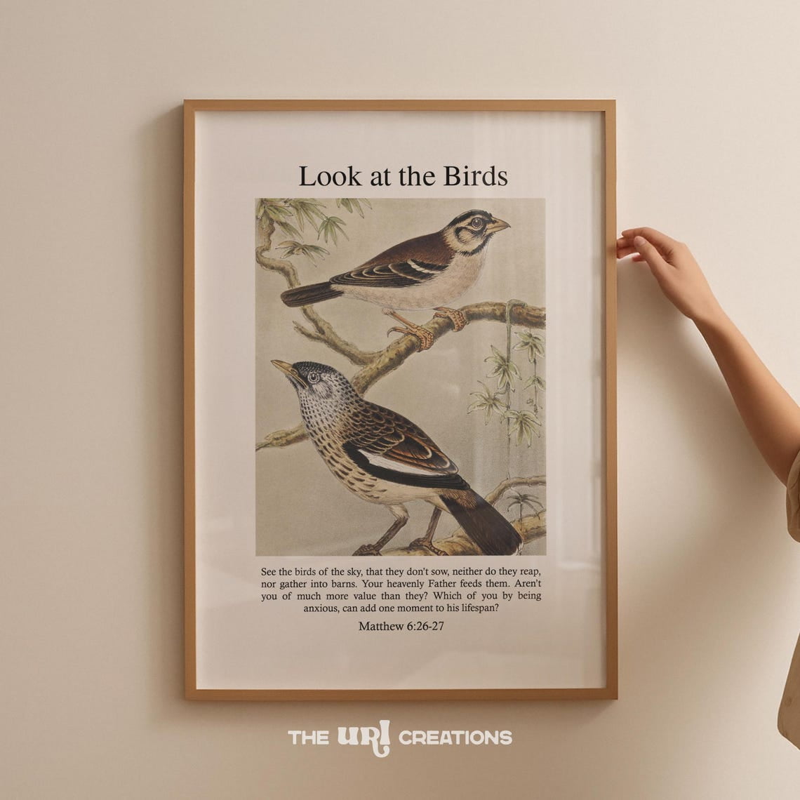 Look At The Birds Print, Vintage Christian Wall Art, Bible Verse Wall ...